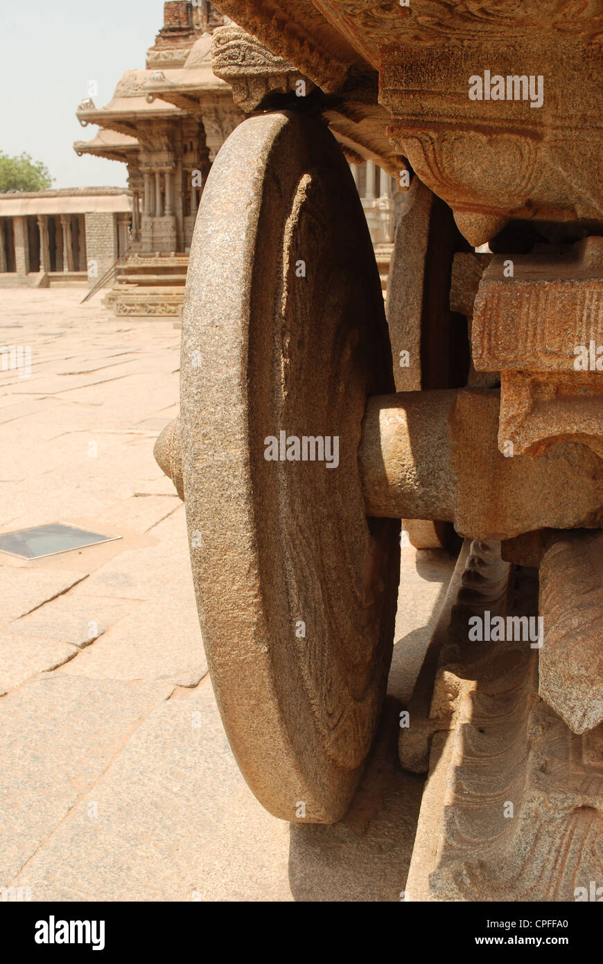 carved stone wheel of stone chariot at vithala temple,hampi,india Stock ...