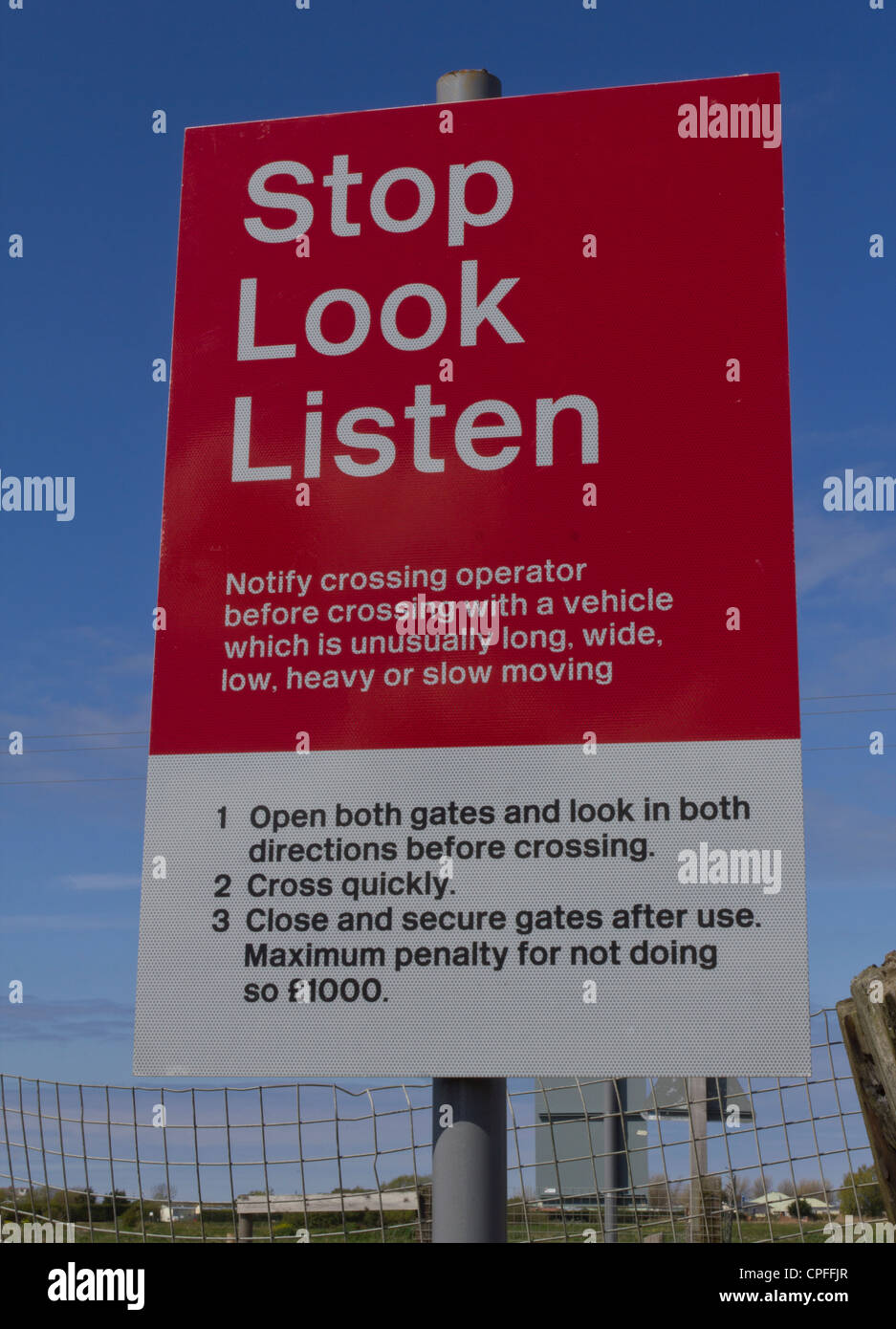 Stop Look Listen - a safety sign placed at an unmanned level crossing ...