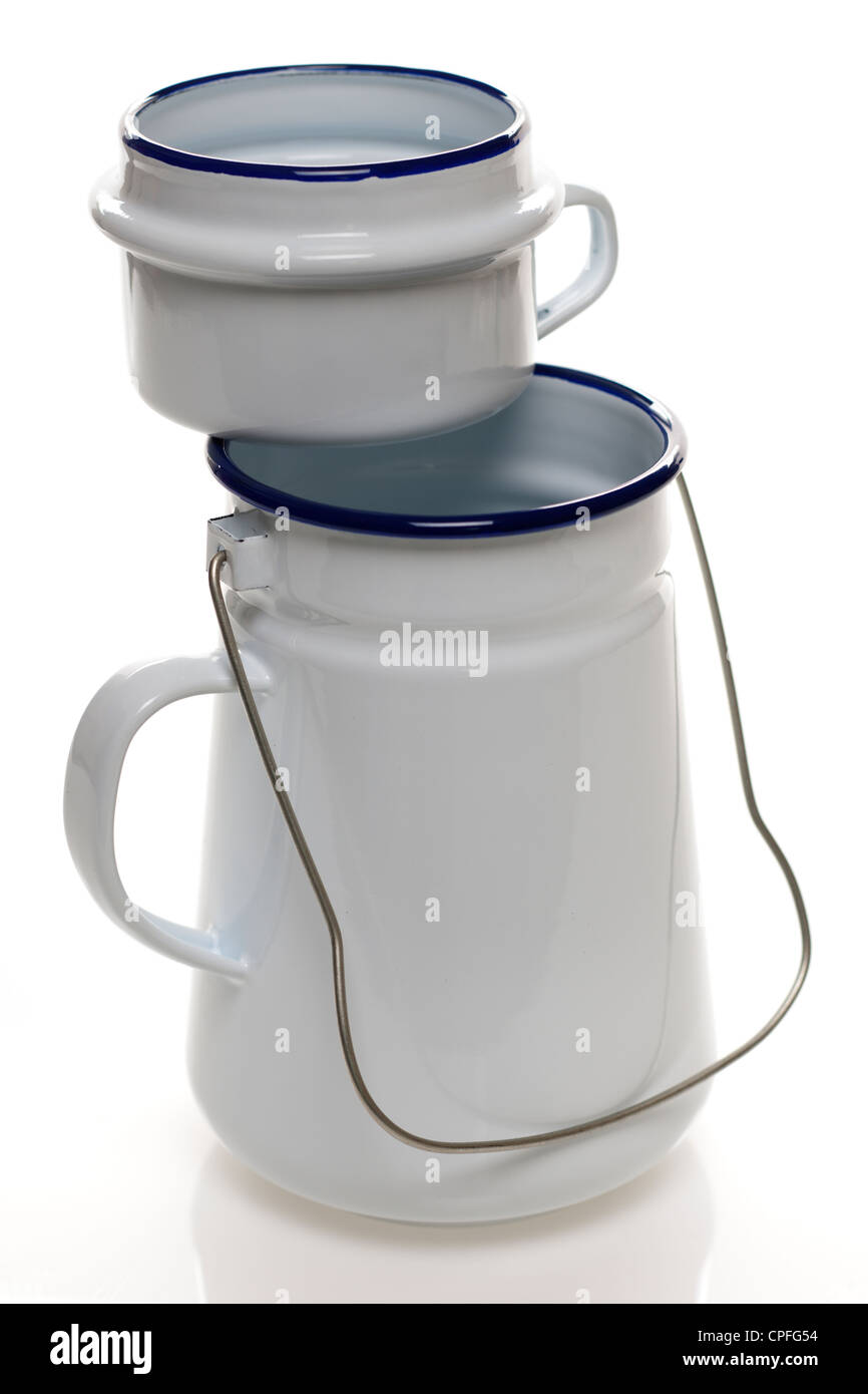 White enamel Billy can Stock Photo - Alamy