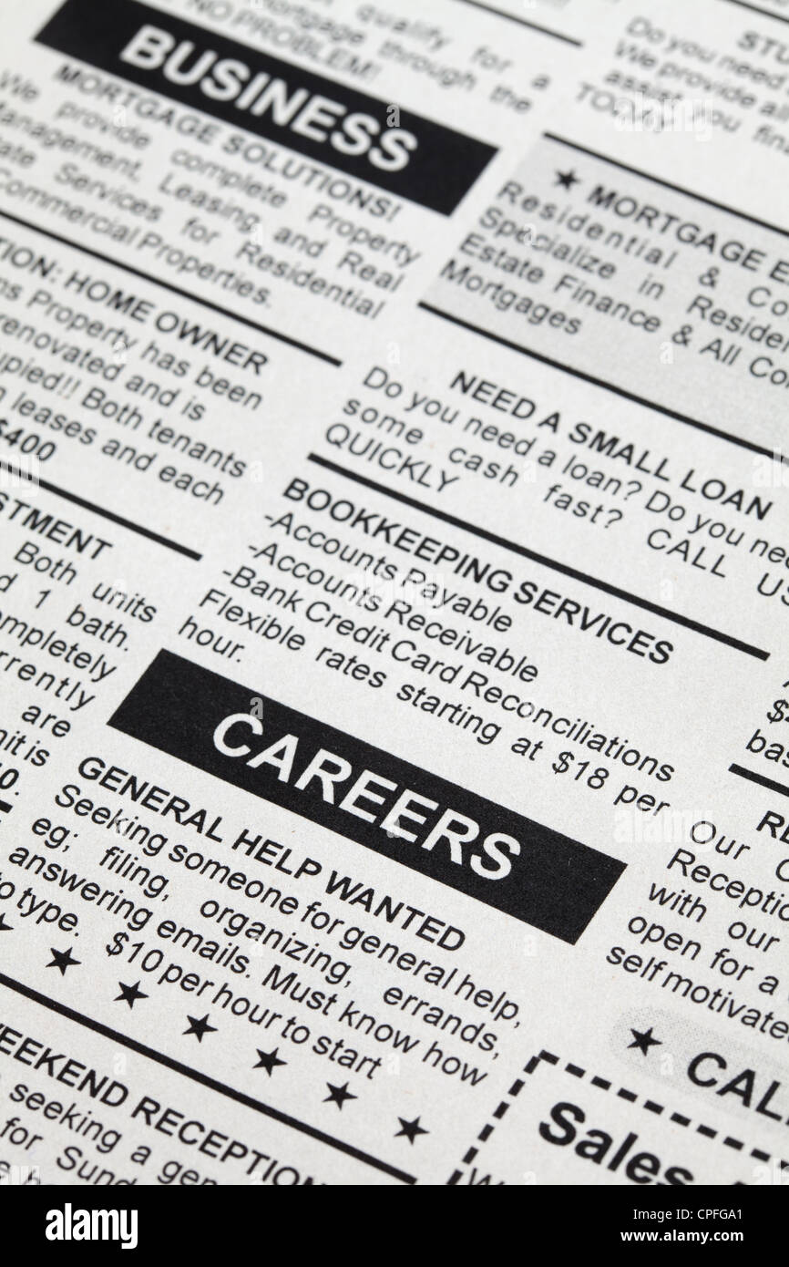 Fake Classified Ad, newspaper, business concept Stock Photo - Alamy