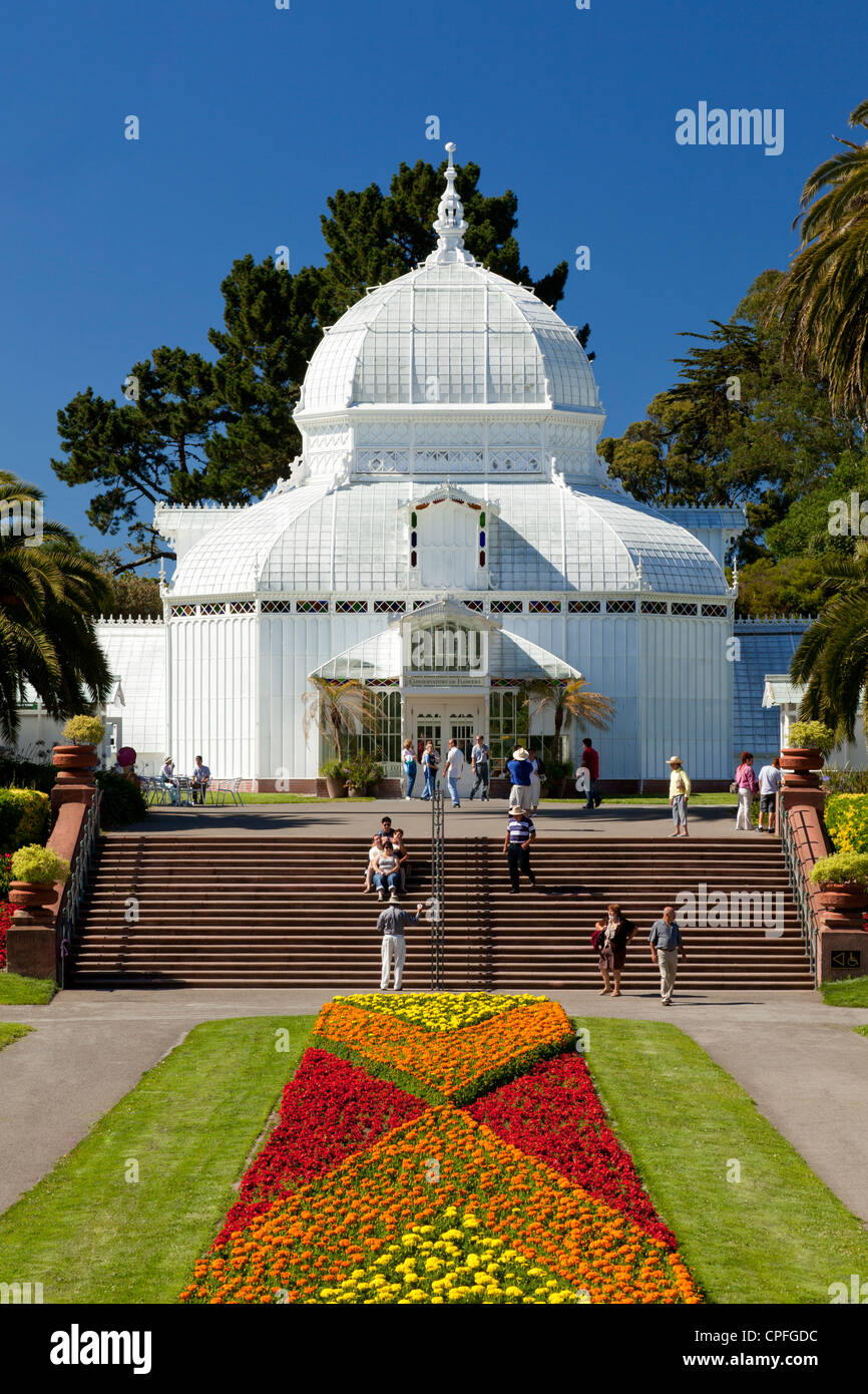 Flower beds in front of the Conservatory of Flowers. Golden Gate Park ...