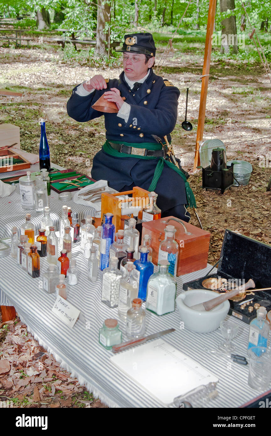 Pharmacist of mobile drugstore in Union Army camp, Civil War ...