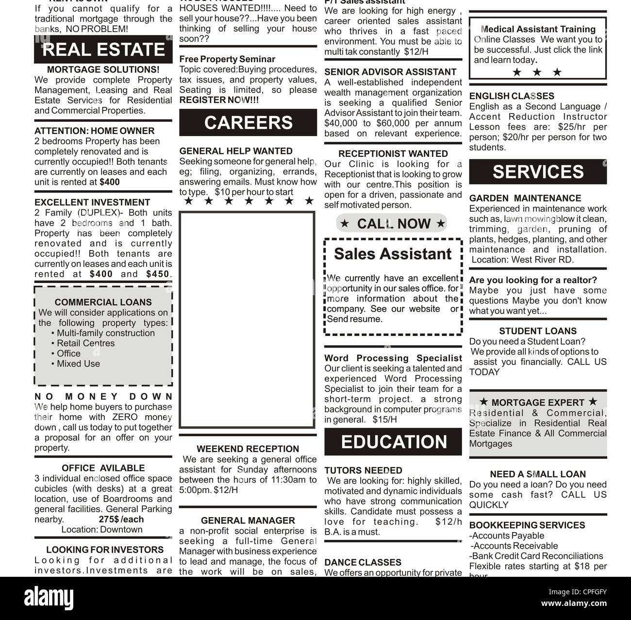Blank classified ad newspaper business hi-res stock photography and ...