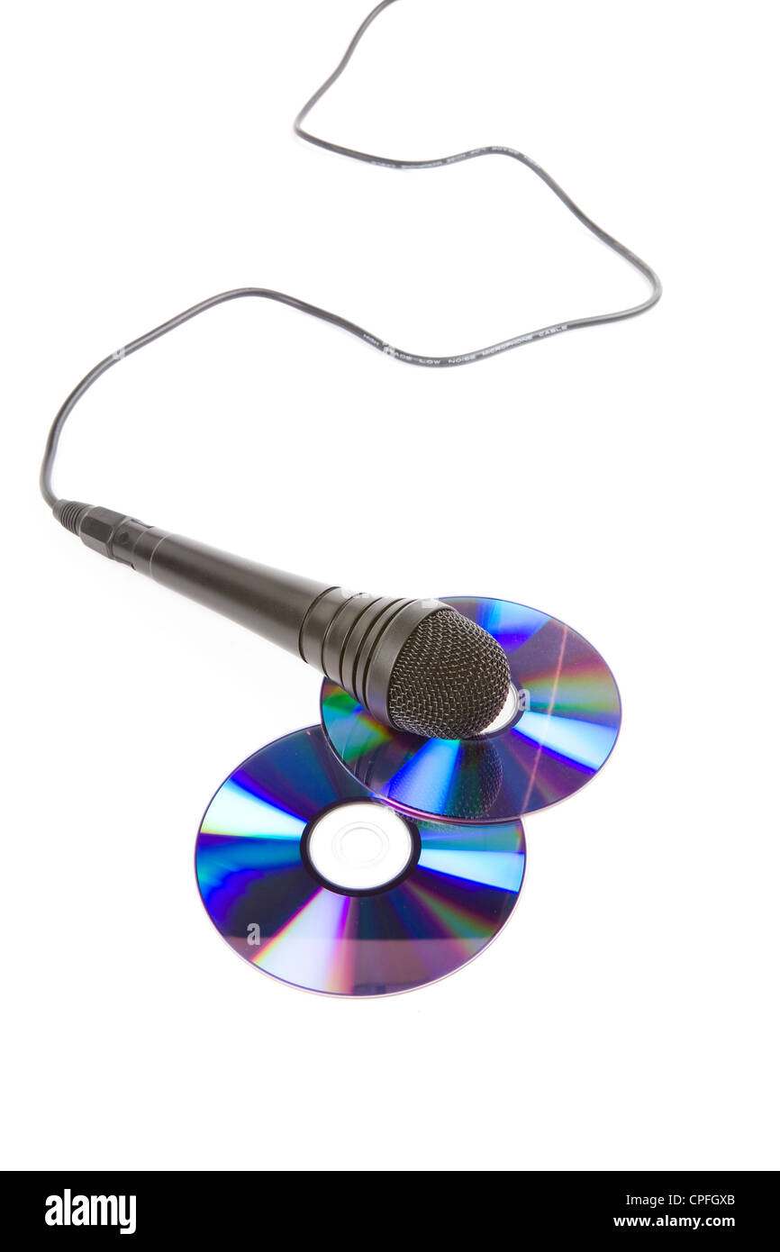 Black Microphone and cd with white background Stock Photo - Alamy