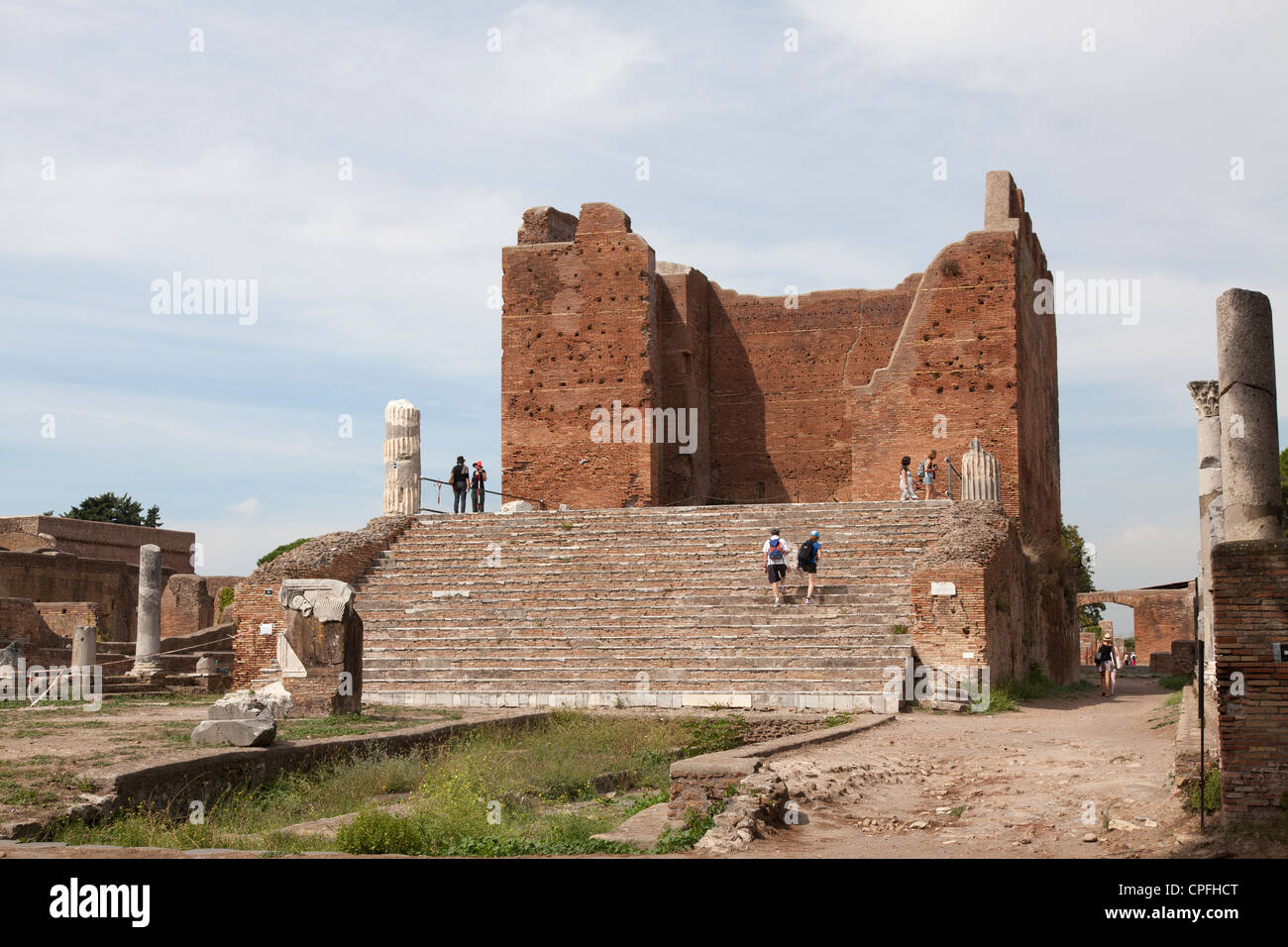 Capitolium and steps and Forum at The ancient roman port town ruin of ...