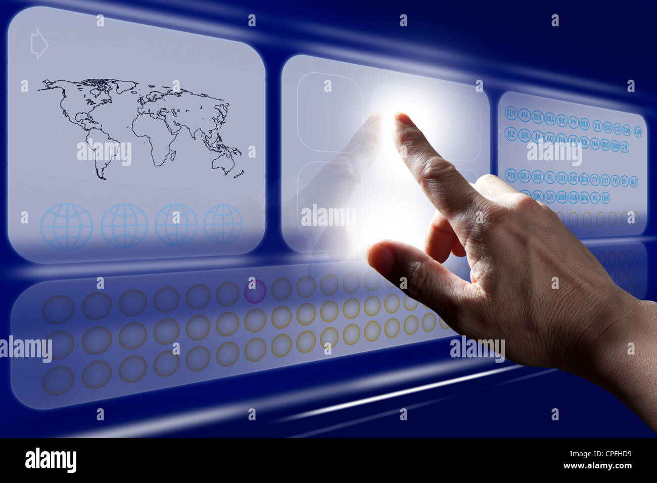 Finger Touching Blue Digital Touch Screen Stock Photo - Alamy