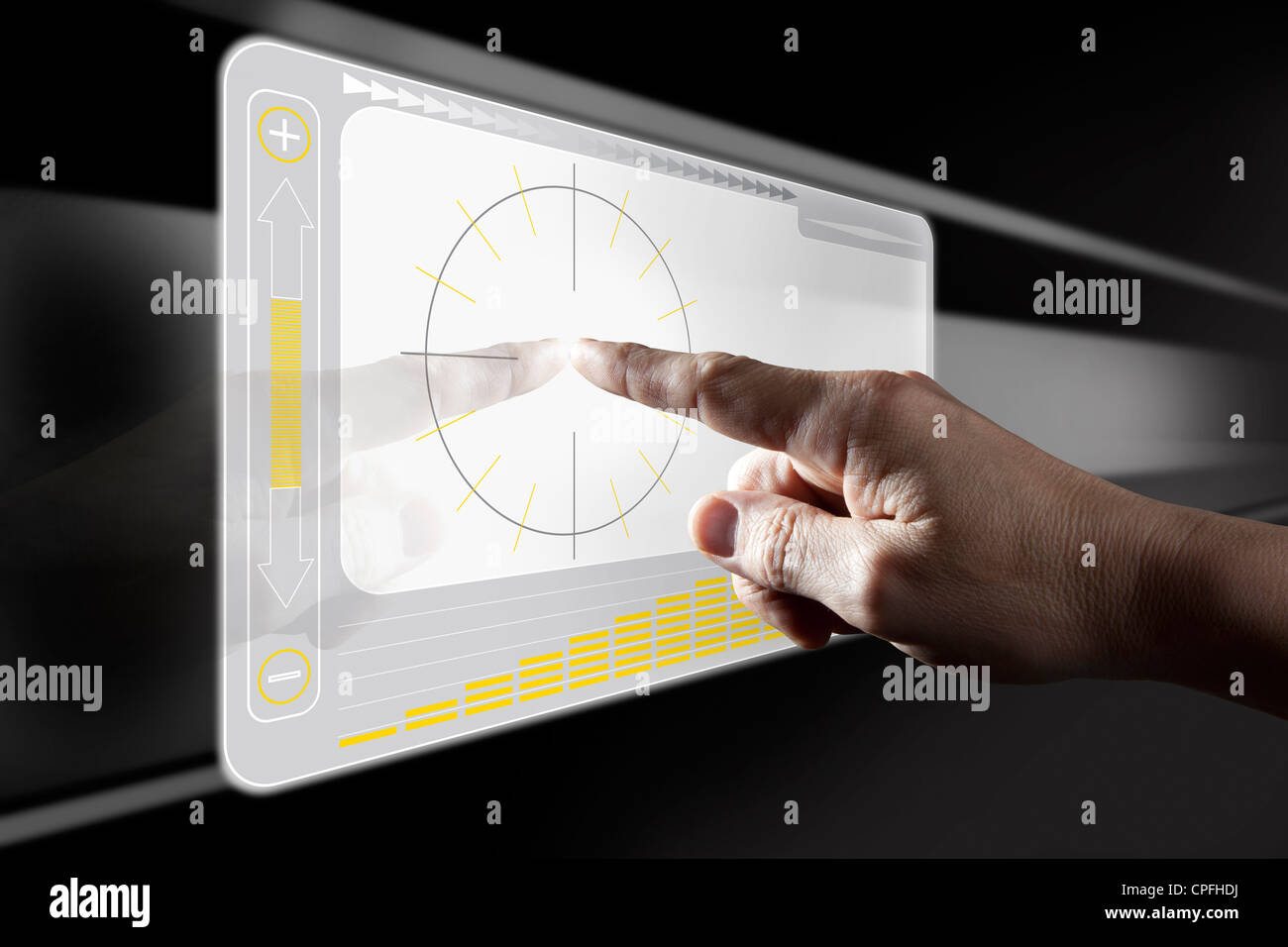 Finger Touching Black Digital Touch Screen Stock Photo - Alamy