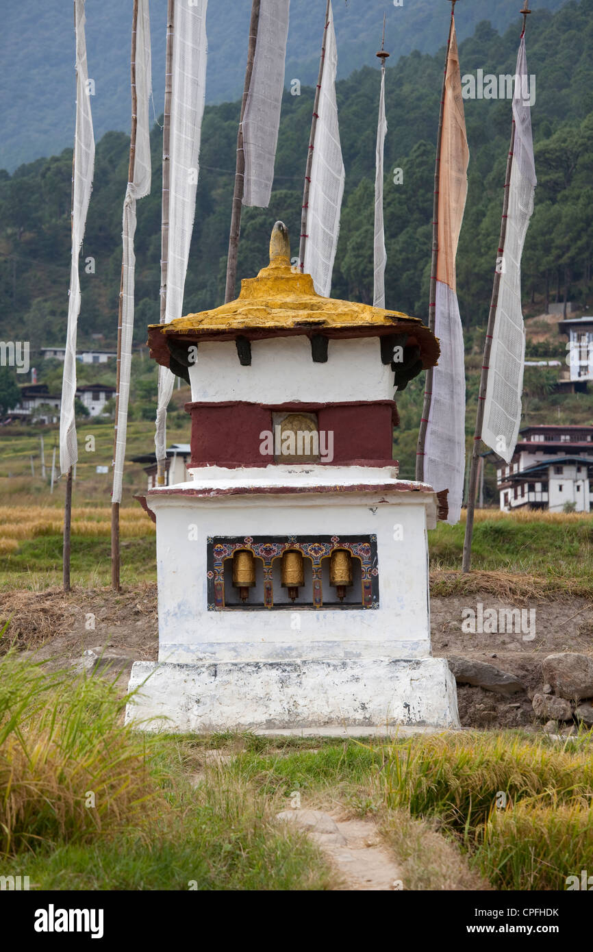 Chorten with three prayer wheels. Sopsokha, Bhutan Stock Photo - Alamy