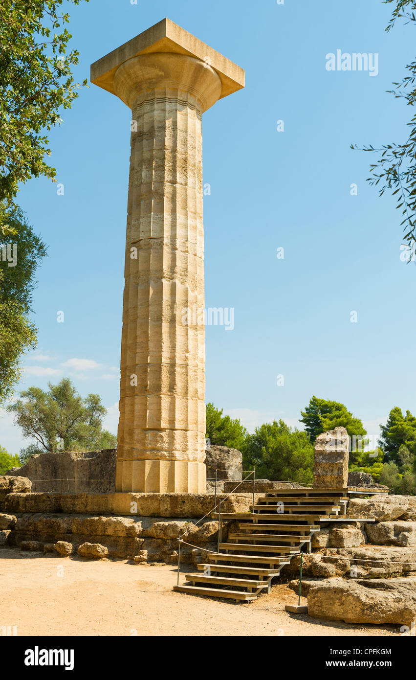 Reconstructed column of the Temple of Zeus at Olympia, site of the ...