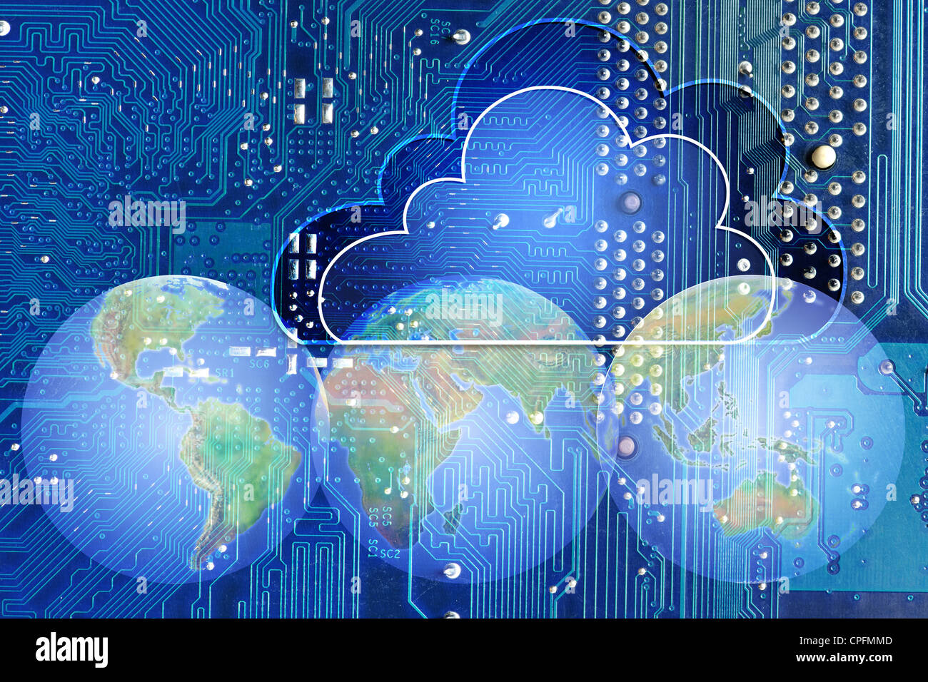 Computer integrated circuit board with conductors over silicon surface ...