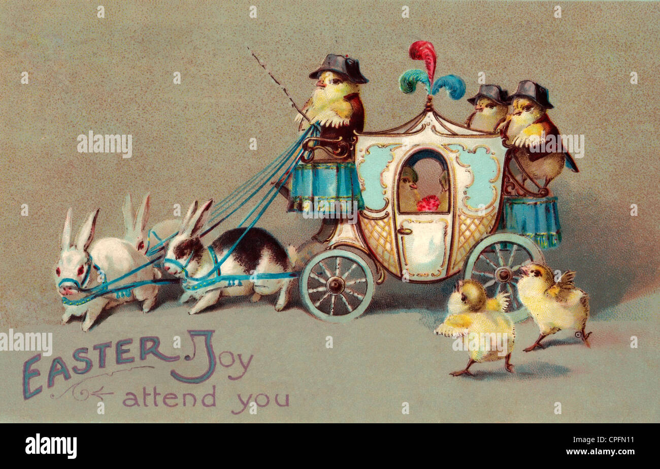 Easter Joy Attend You - Chicks driving coach pulled by bunnies ...