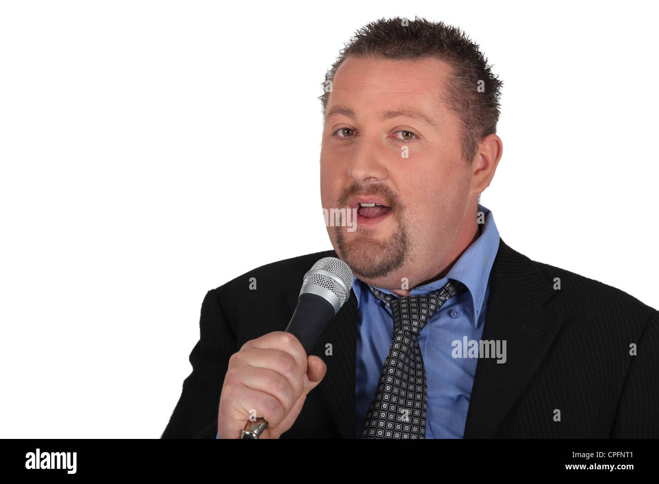 Business man singing karaoke Stock Photo - Alamy