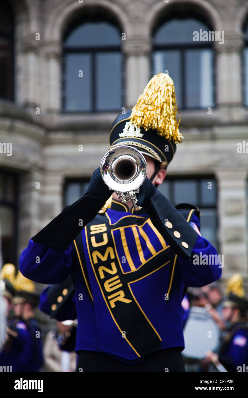 A trumpet player in an American High School marching band, Victoria ...