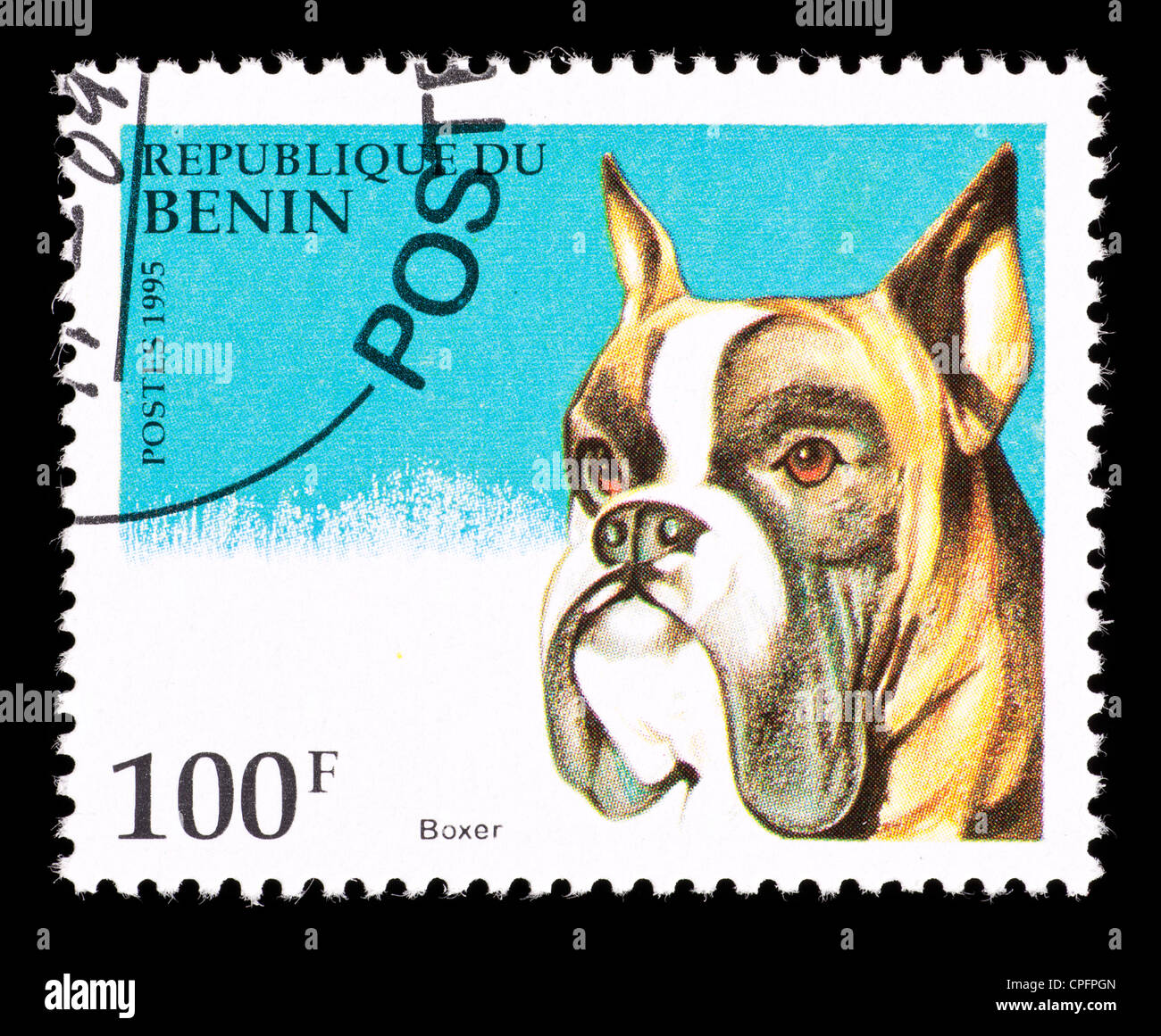 Postage stamp from Benin depicting a boxer dog Stock Photo - Alamy