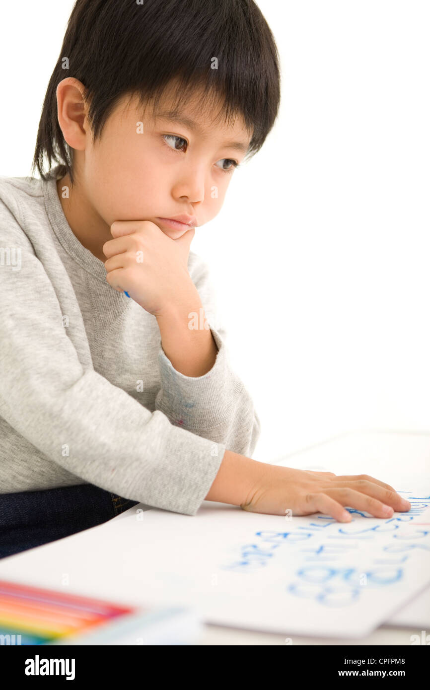 Kid thinking white background hi-res stock photography and images - Alamy