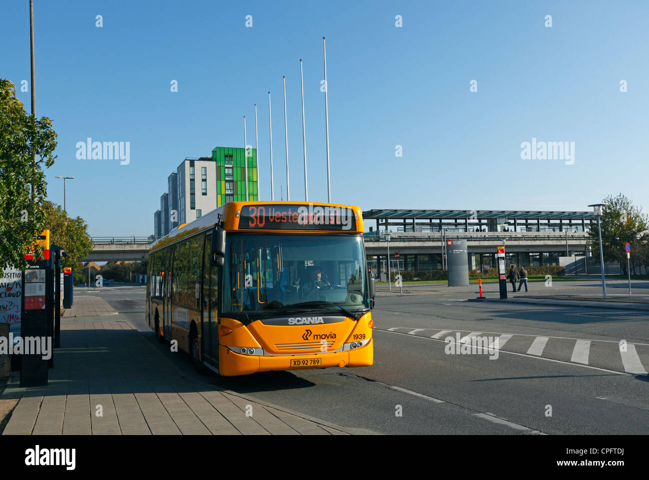 Copenhagen city bus at the Bella Center bus stop in Ørestad. The Bella ...
