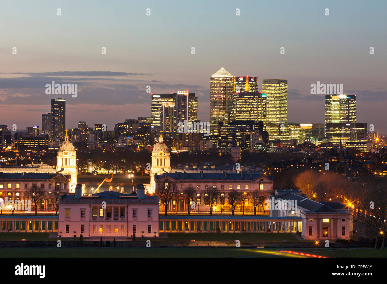 England, London, Greenwich, View of Docklands from Greenwich Park Stock ...