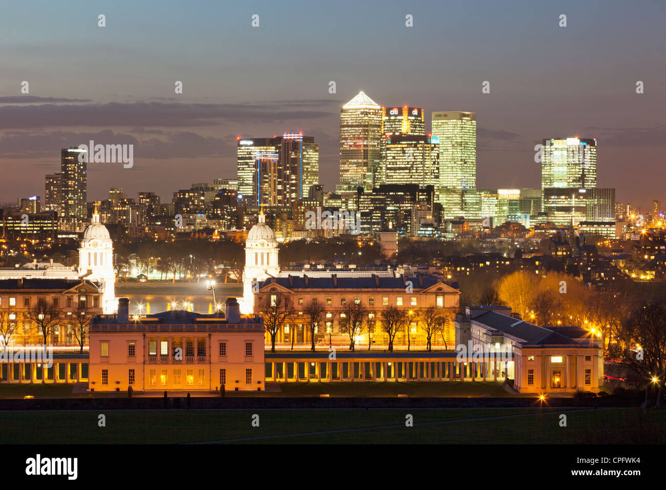 England, London, Greenwich, View of Docklands from Greenwich Park Stock ...