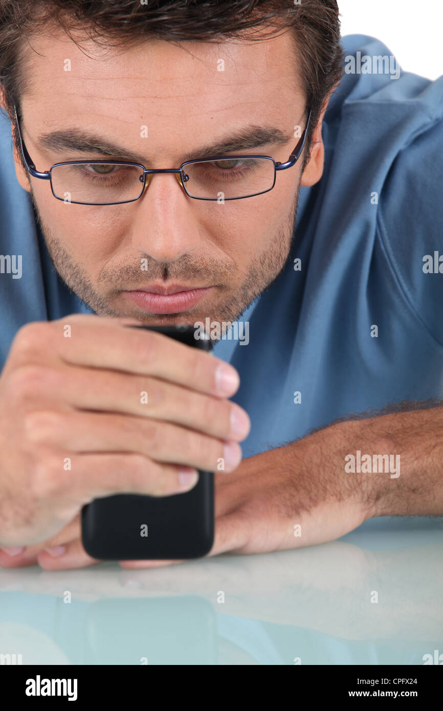 upset looking man with telephone Stock Photo - Alamy