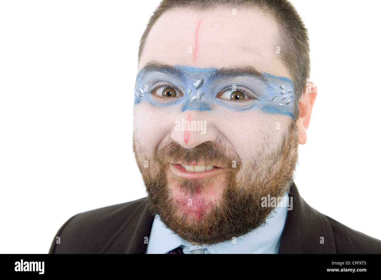 young silly man with a strange painted face, isolated Stock Photo - Alamy