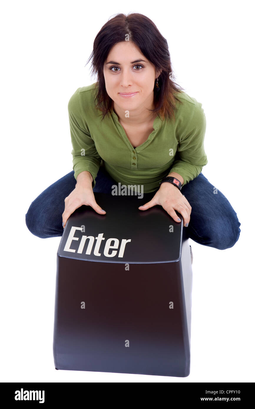 young beautiful woman with the enter key Stock Photo - Alamy