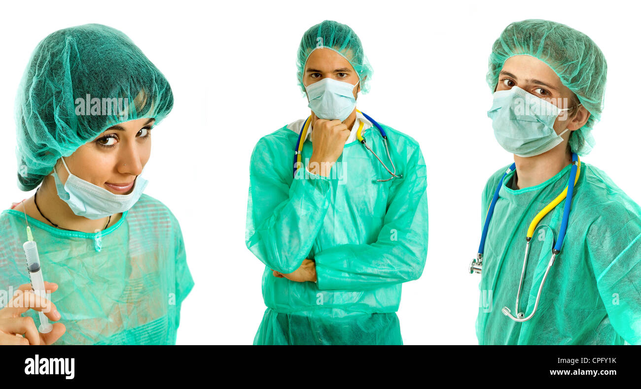 three young doctors, isolated on white background Stock Photo - Alamy