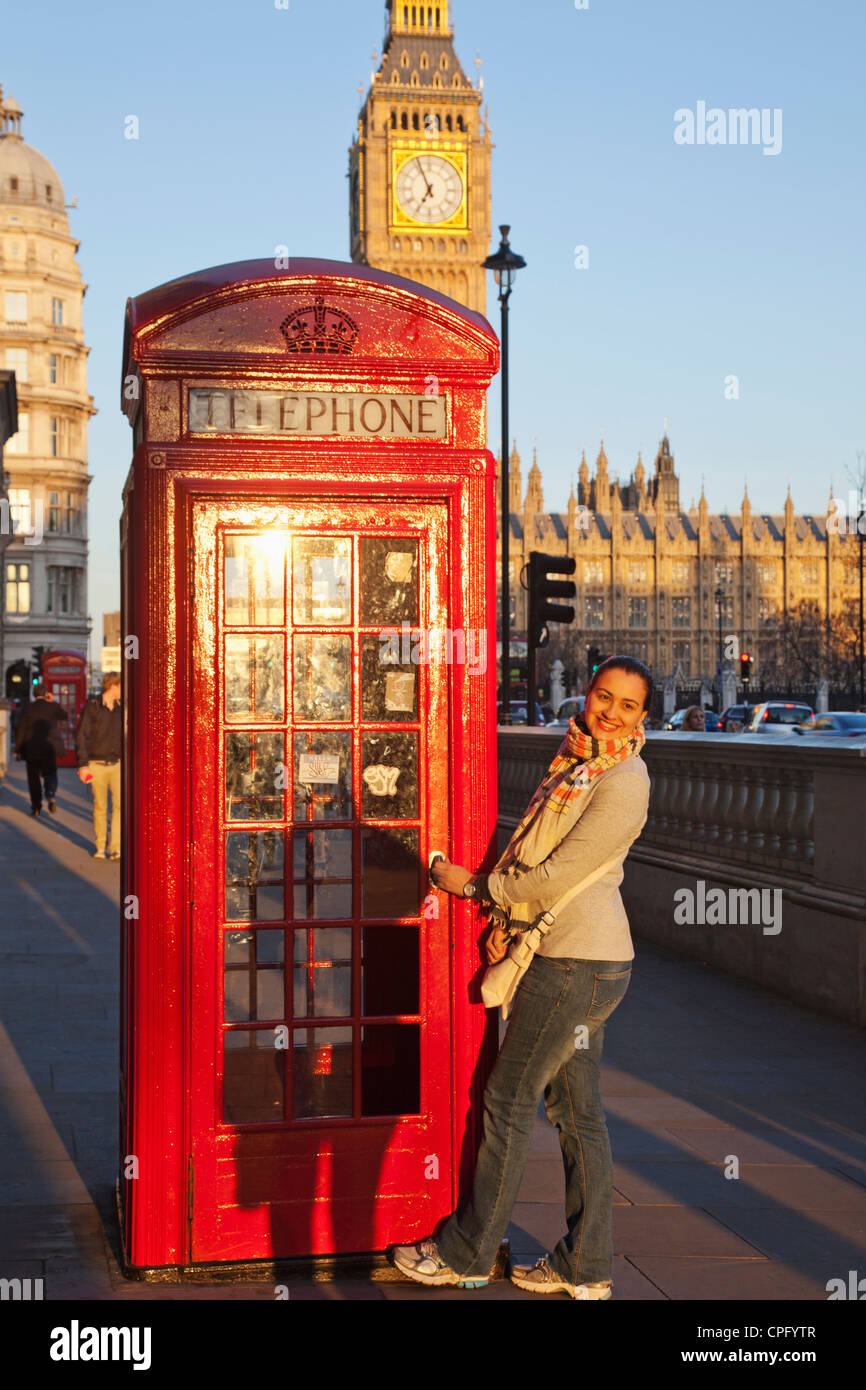 England, London, Westminster, Red Telephone Box and Big Ben Stock Photo ...