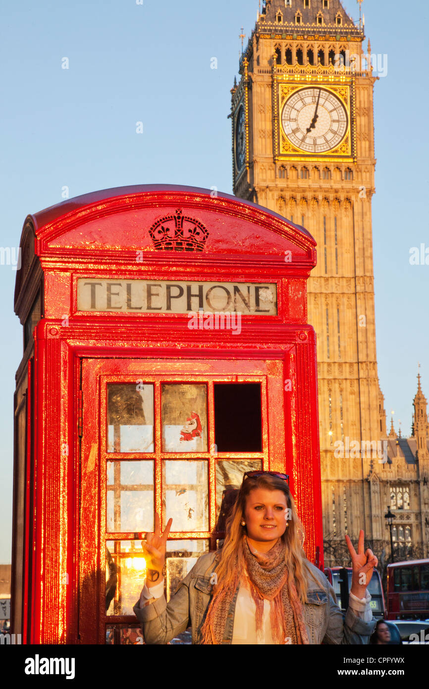 England, London, Westminster, Red Telephone Box and Big Ben Stock Photo ...