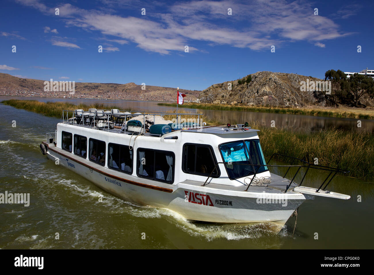 Tourist boat, Peru, Lake Titicaca, South America Stock Photo - Alamy