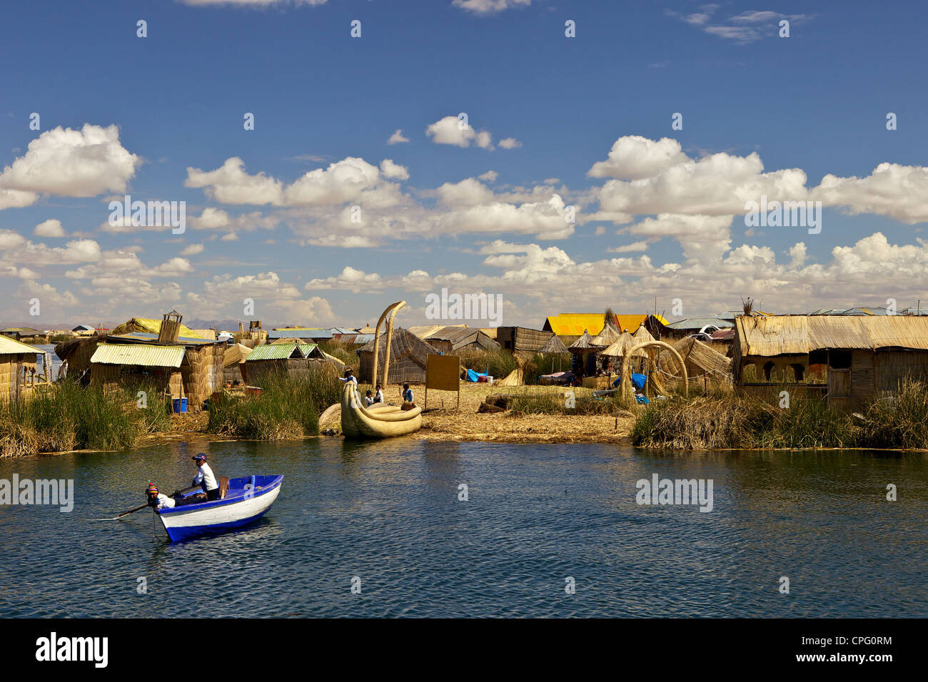 Peru, Lake Titicaca, floating islands of the Uros people, traditional ...
