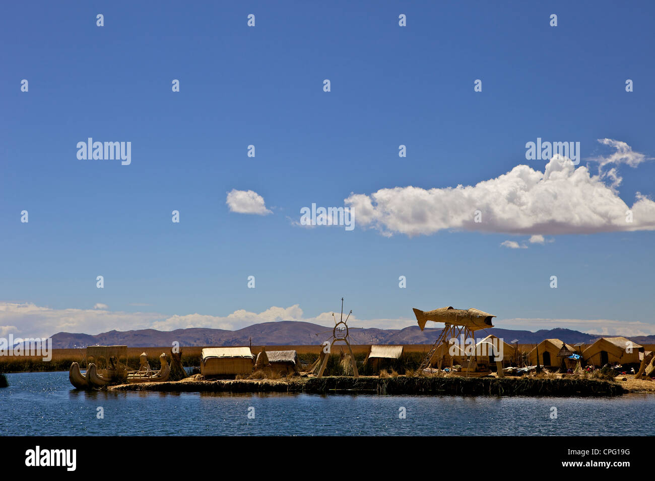 Peru, Lake Titicaca, floating islands of the Uros people, traditional ...