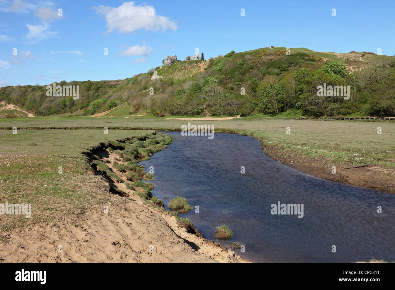 Pennard Pill (Stream) and Pennard Castle Three Cliffs Bay Gower Wales ...