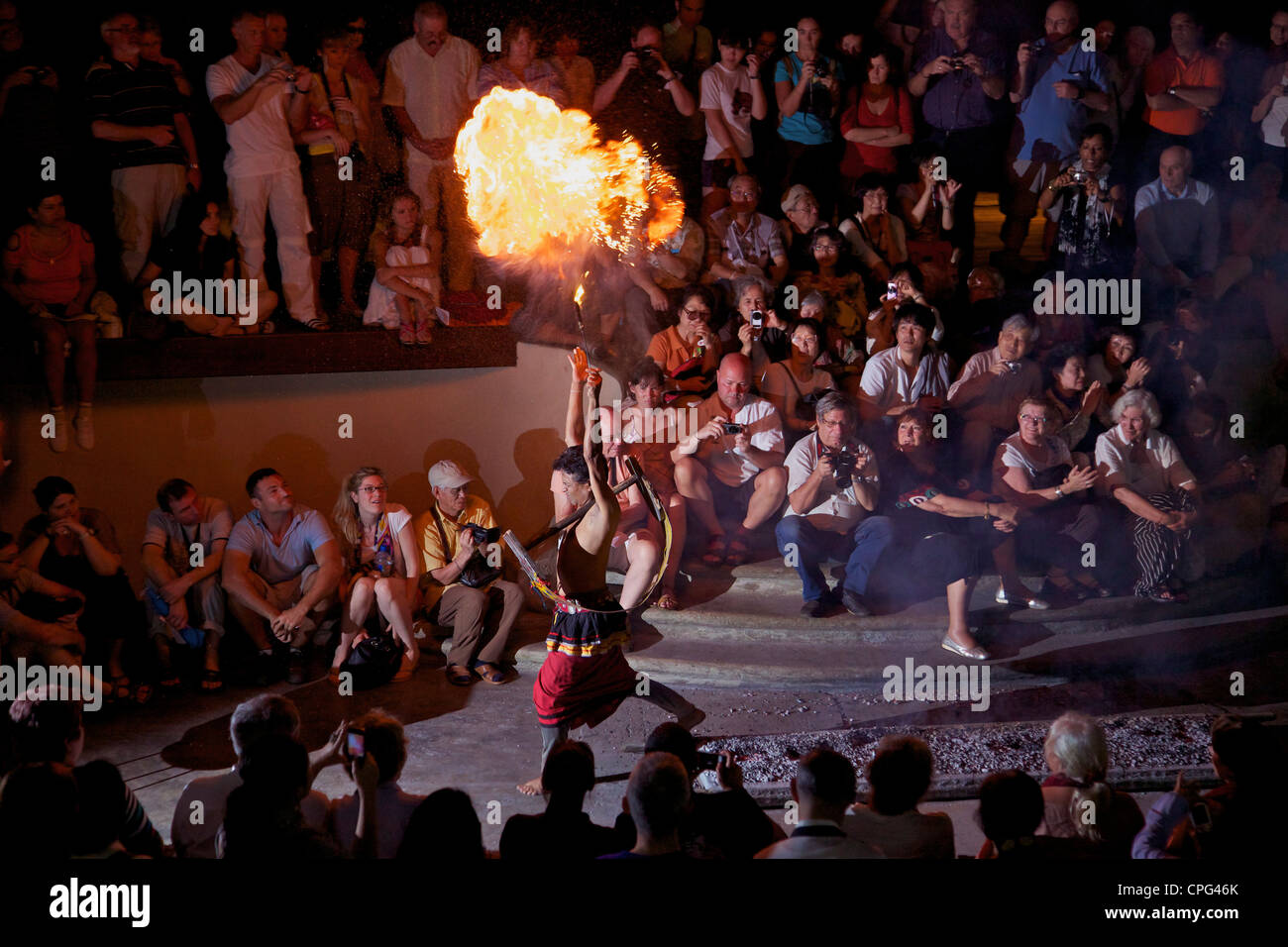 Traditional fire eater walking on hot coals, Cultural Show, Kandy, Sri ...