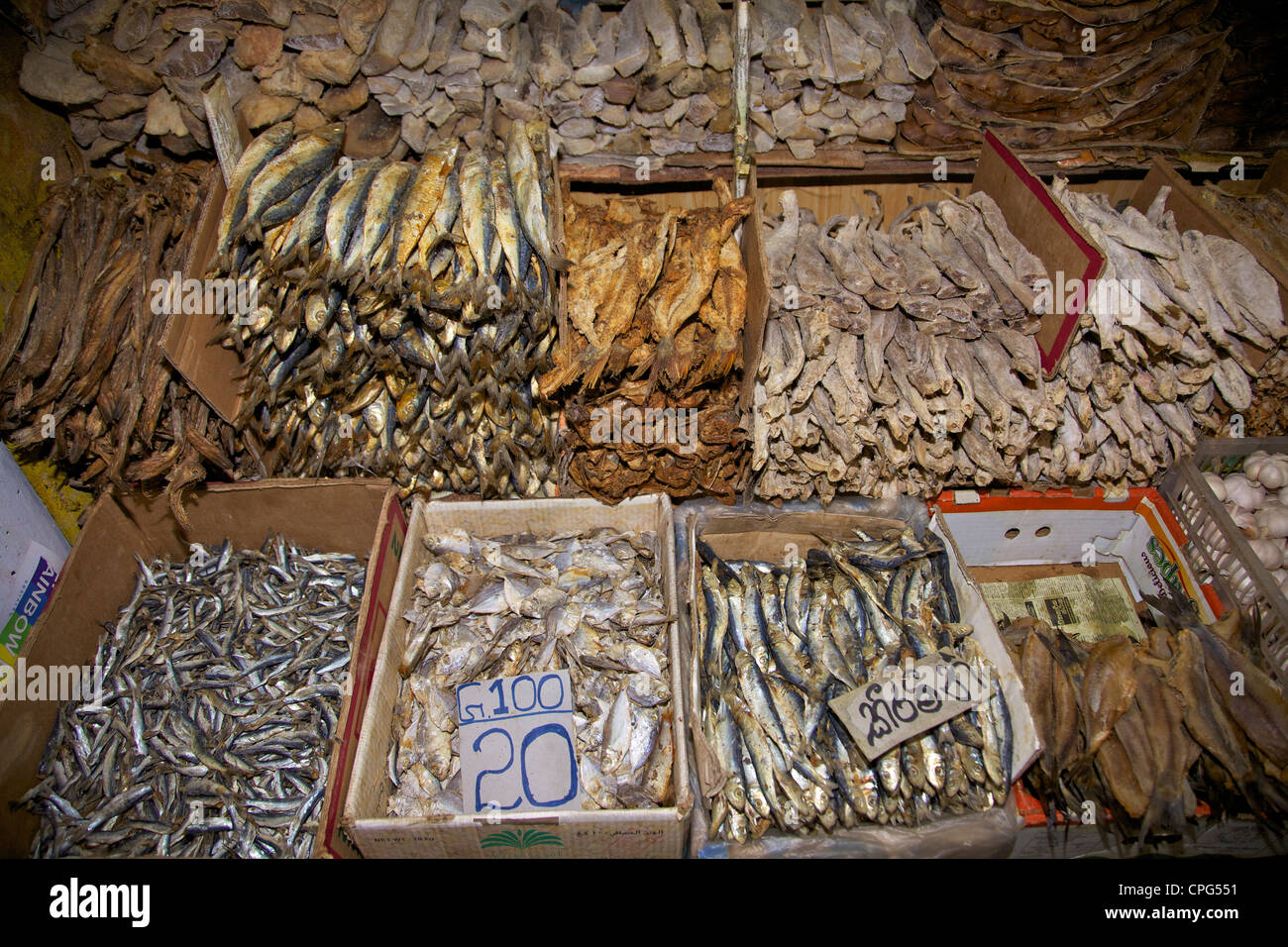 Varieties of dried fish for sale at Kandy Market, Sri Lanka, Asia Stock ...