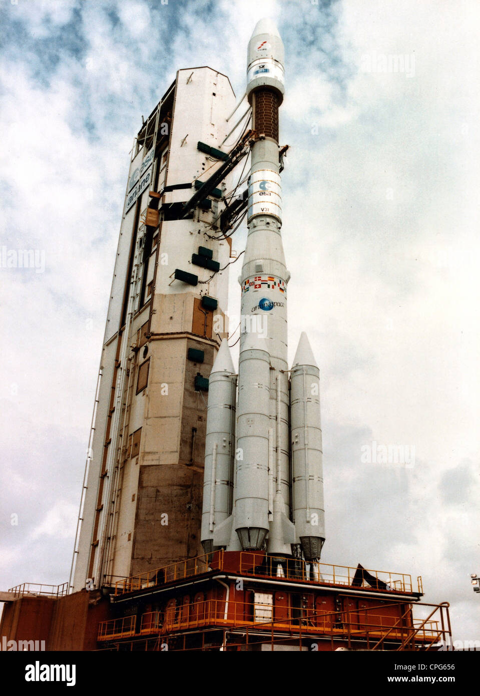 astronautics, skyrocket, Ariane 44L booster rocket on the launch pad ...