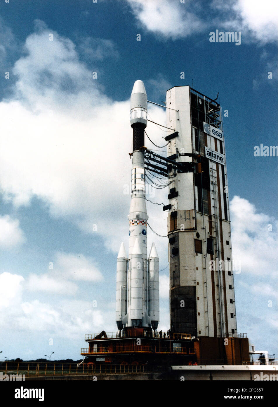 astronautics, skyrocket, Ariane 44L booster rocket on the launch pad ...