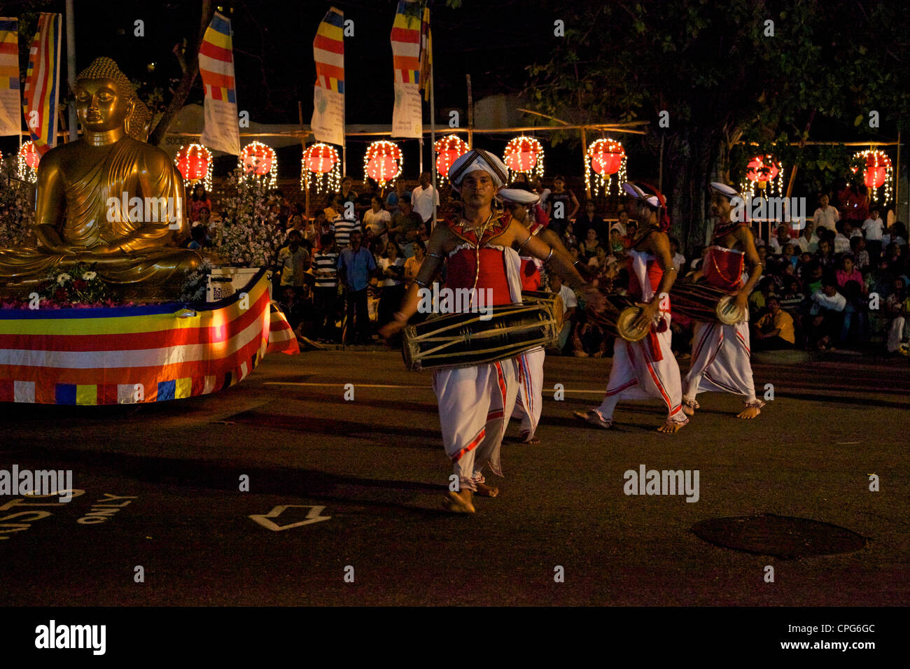 Traditional drummers performing in the Navam Maha Perahera, Colombo ...