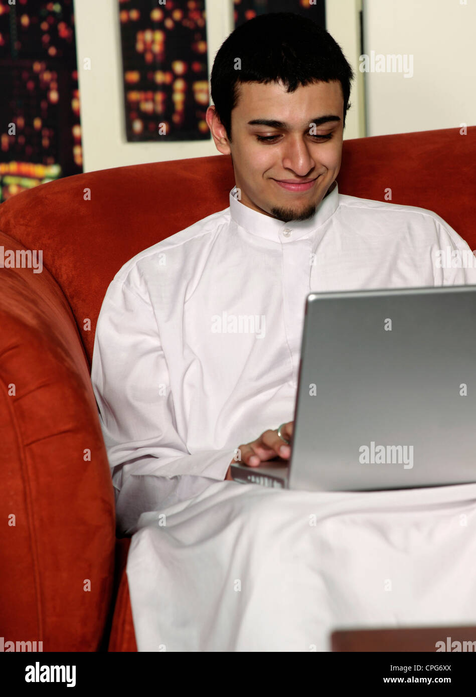Arab boy with laptop Stock Photo - Alamy