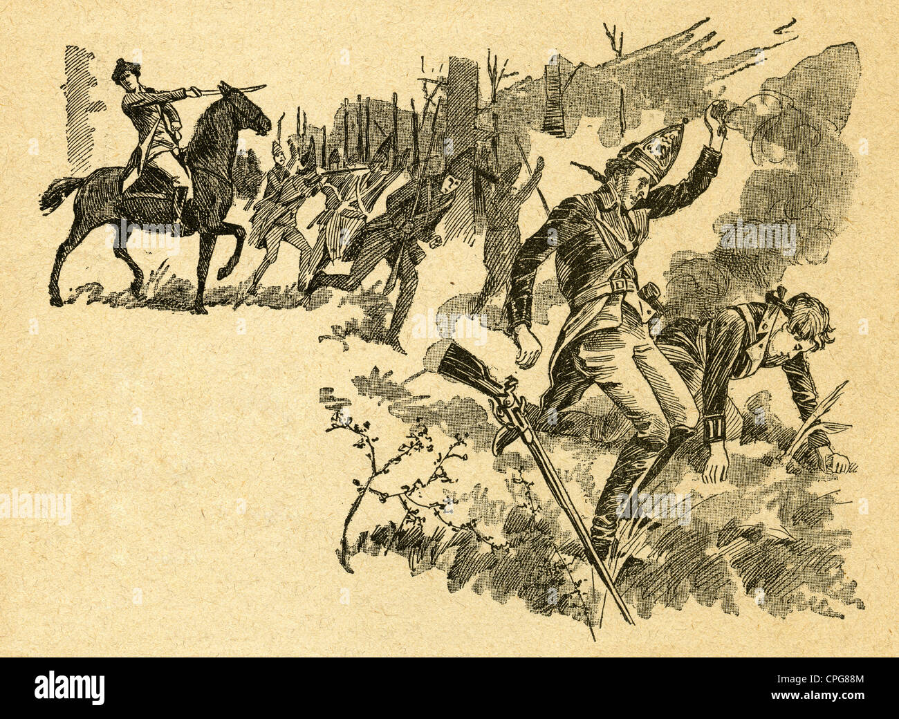 Circa 1900s engraving, Braddock's Defeat Stock Photo - Alamy