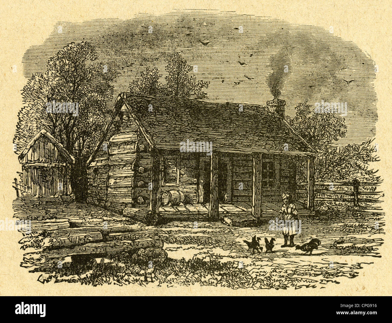 Circa 1900s engraving, Early Home of Abraham Lincoln in Gentryville ...