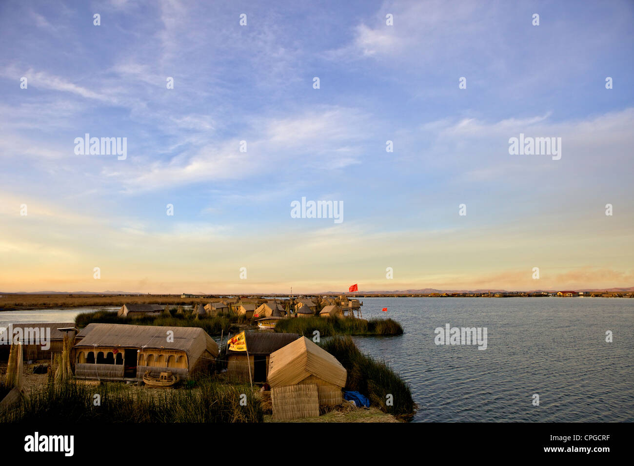 Floating islands of the Uros people, traditional reed boats and reed ...