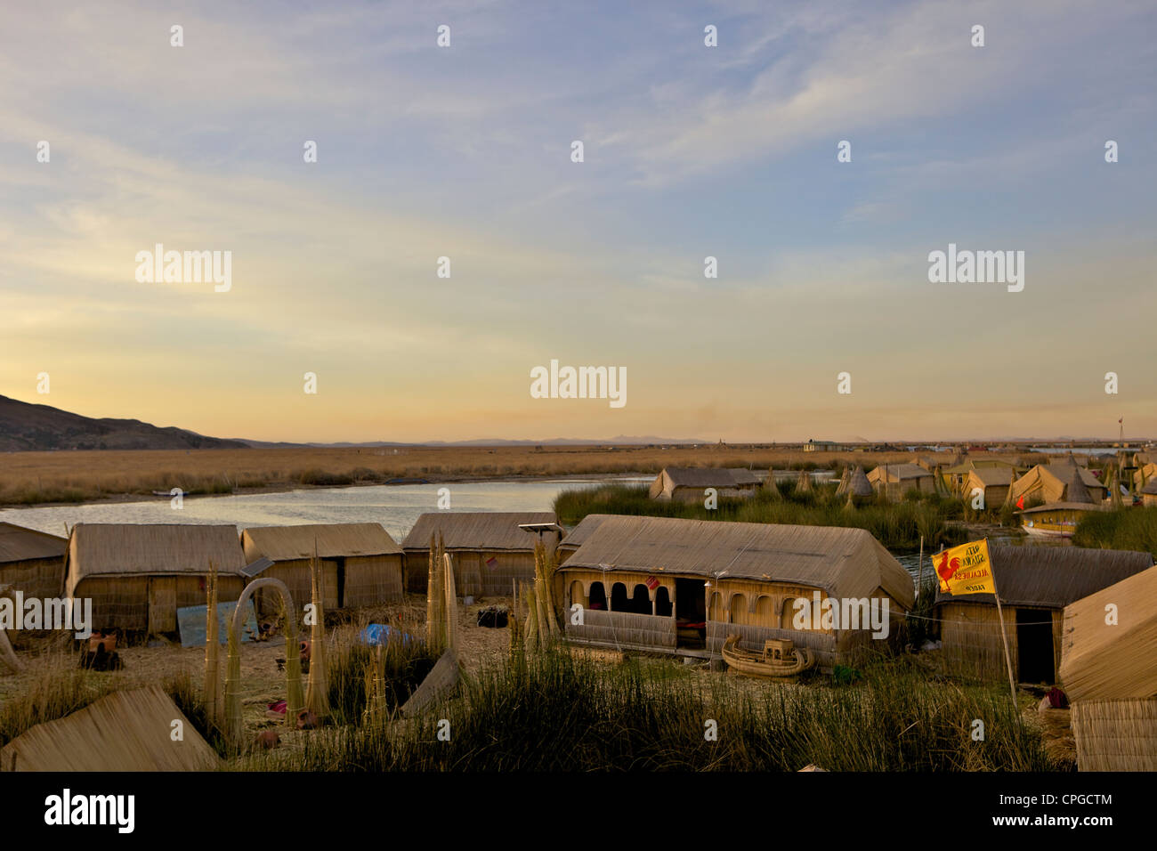 Floating islands of the Uros people, traditional reed boats and reed ...