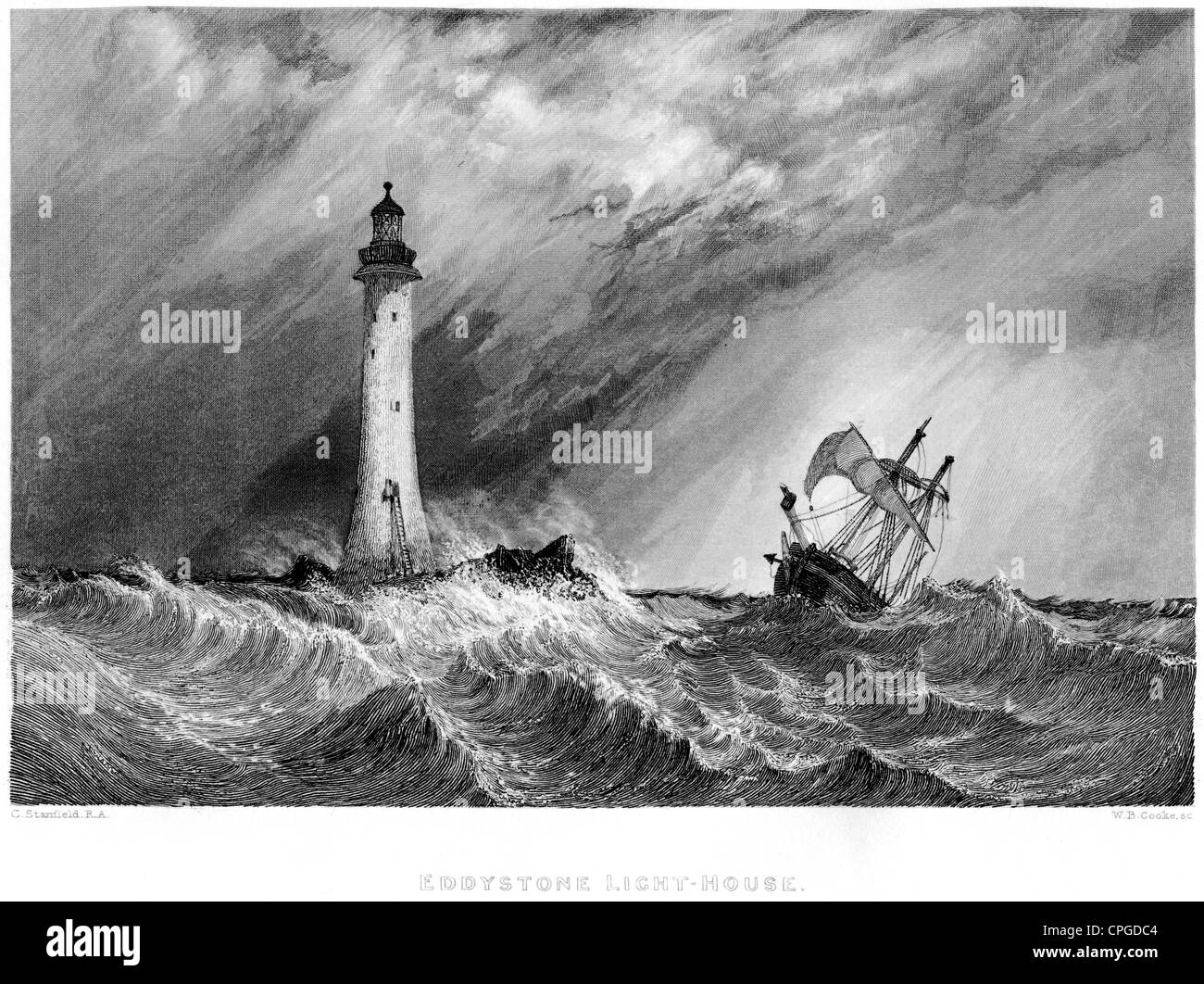 An engraving entitled " Eddystone Light-House " scanned at high ...