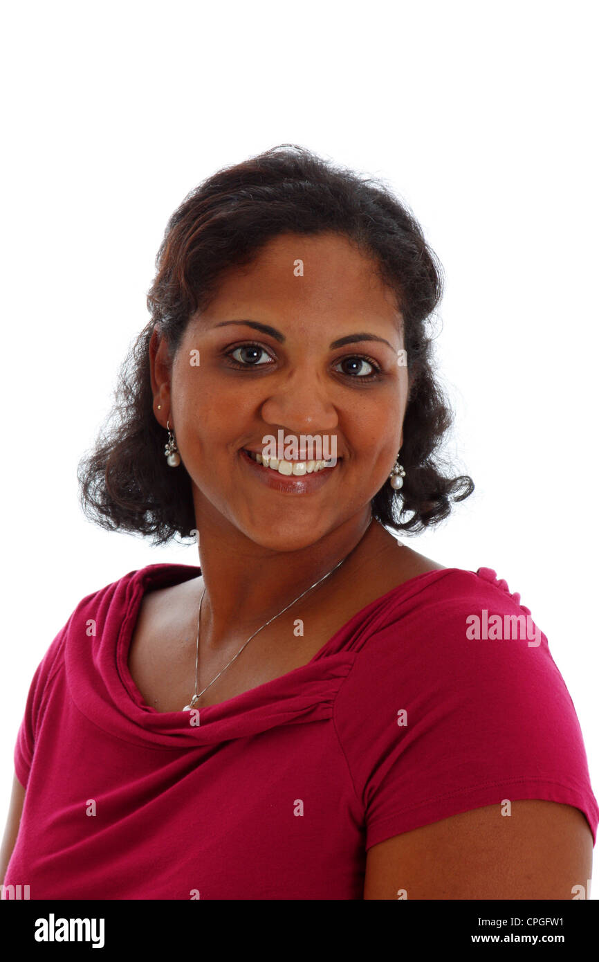 Portrait of a minority woman on white background Stock Photo - Alamy