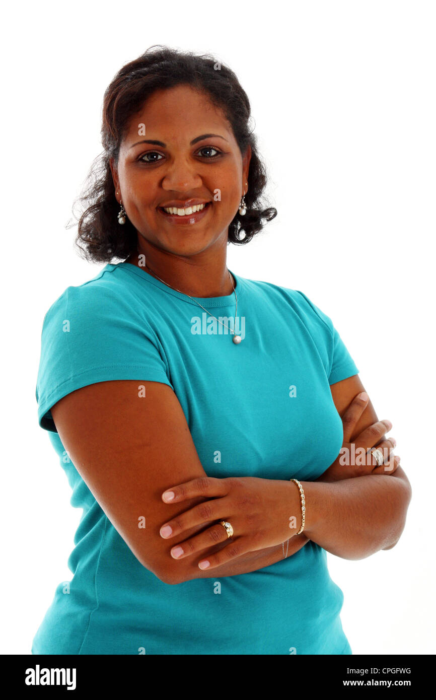 Portrait of a minority woman on white background Stock Photo - Alamy