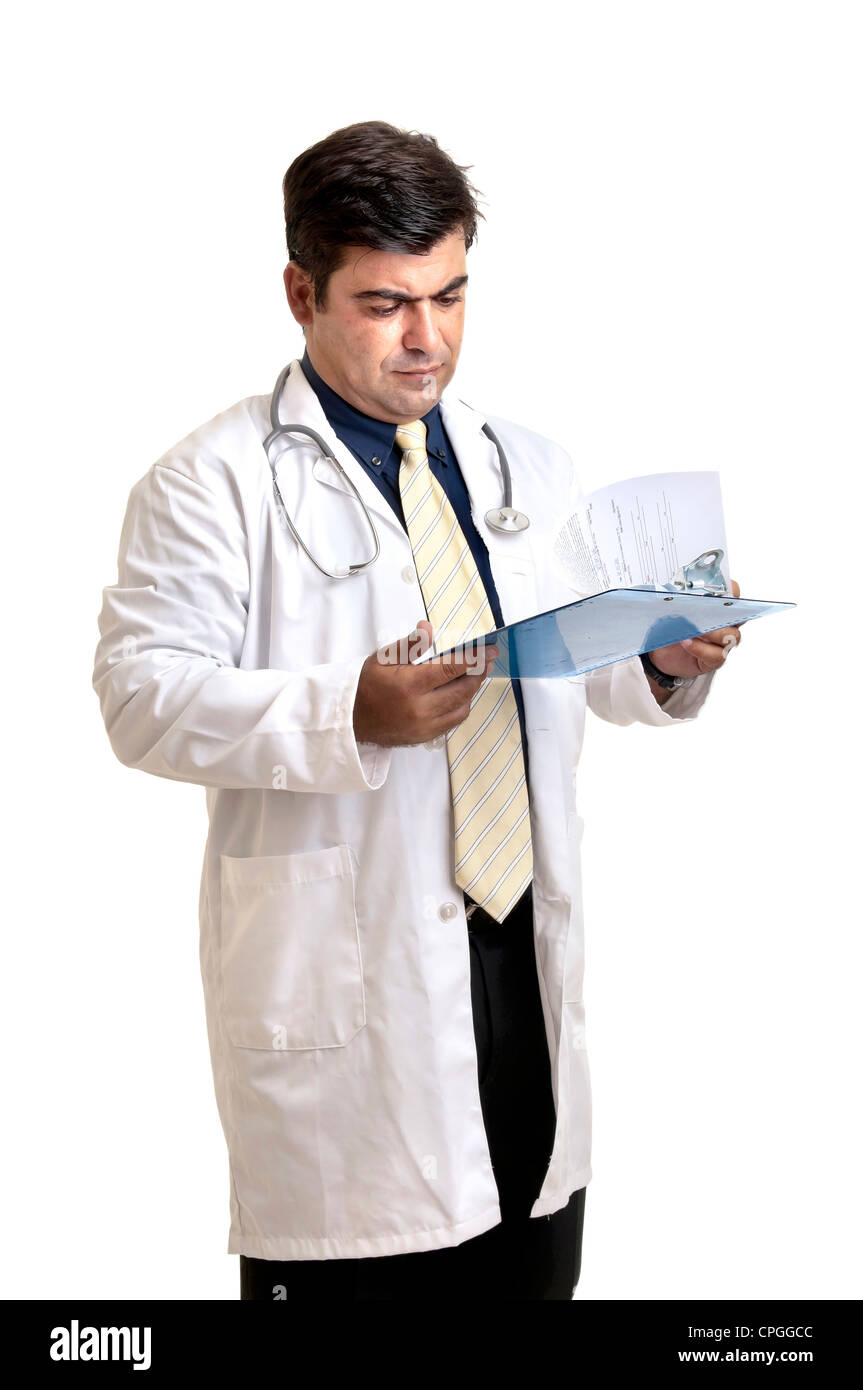 Doctor with a pad isolated against a white background Stock Photo - Alamy