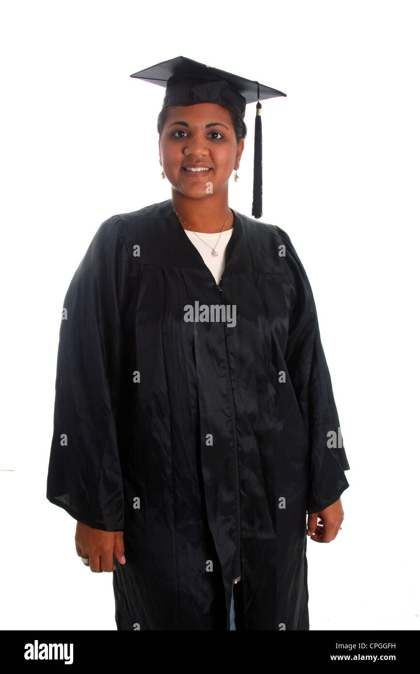 Minority woman with her graduation cap and gown Stock Photo - Alamy