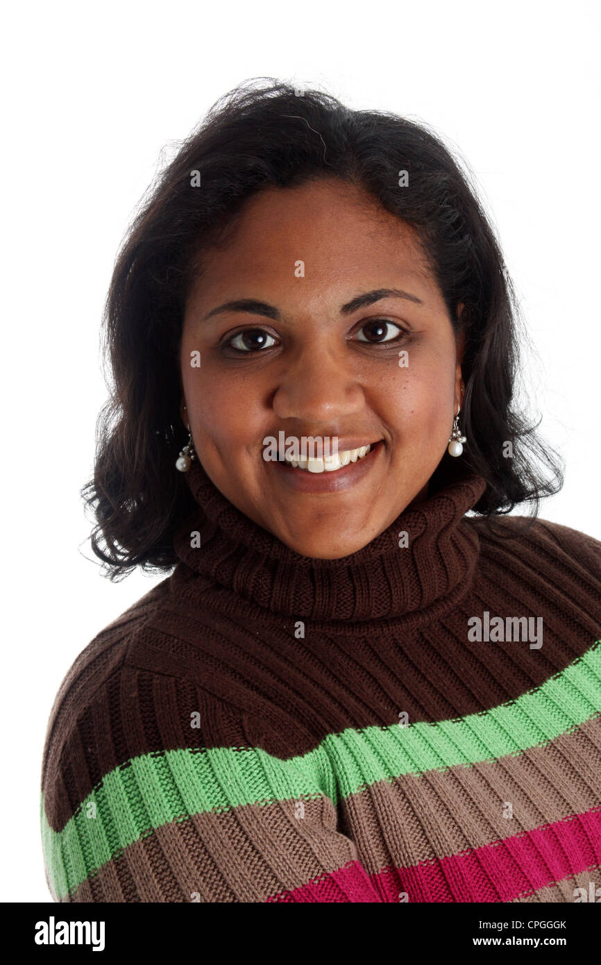 Portrait of a minority woman on white background Stock Photo - Alamy