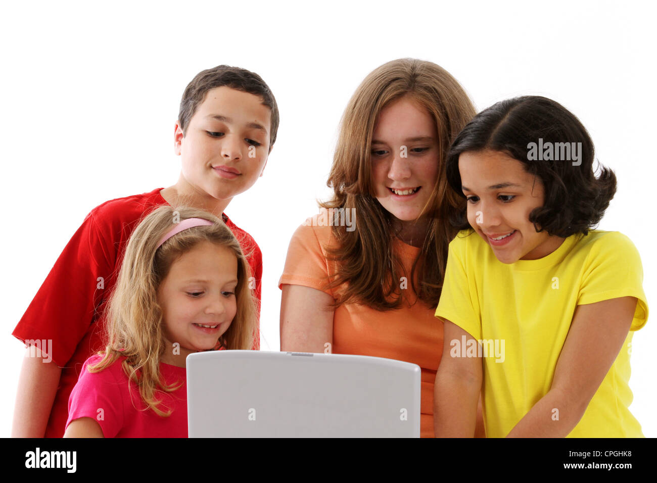 Children working together on a laptop computer Stock Photo - Alamy