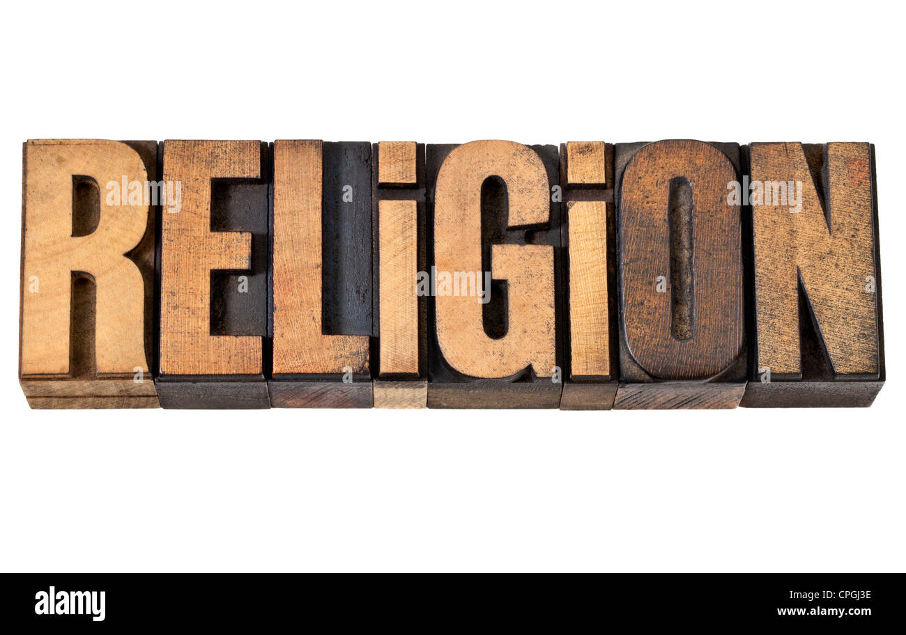 religion - isolated word in vintage letterpress wood type Stock Photo ...